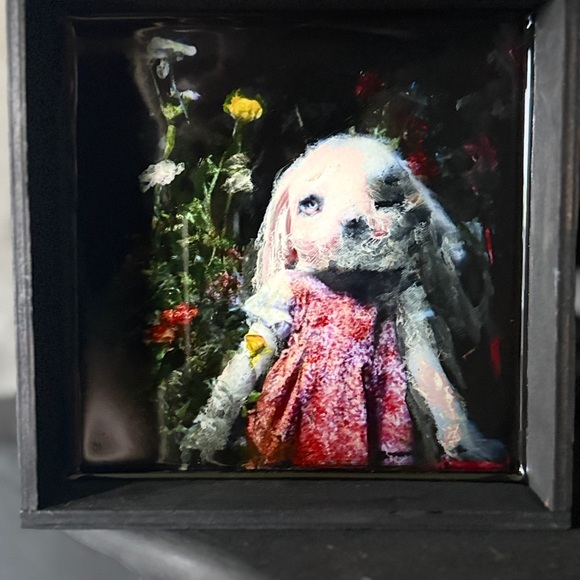 Art | Creepy Cute Resin Over Image Sad Bunny In Black Wood Shadow Box ...